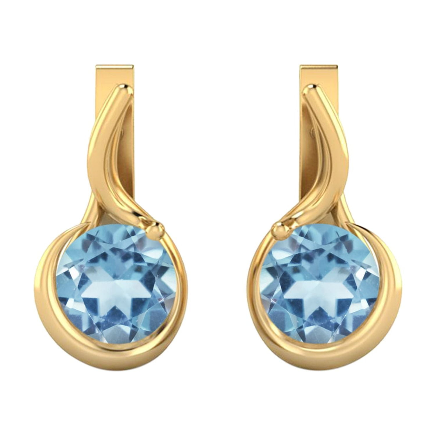 5mm Round Blue Topaz English Lock Stud 925 Silver Gold Vermeil ...