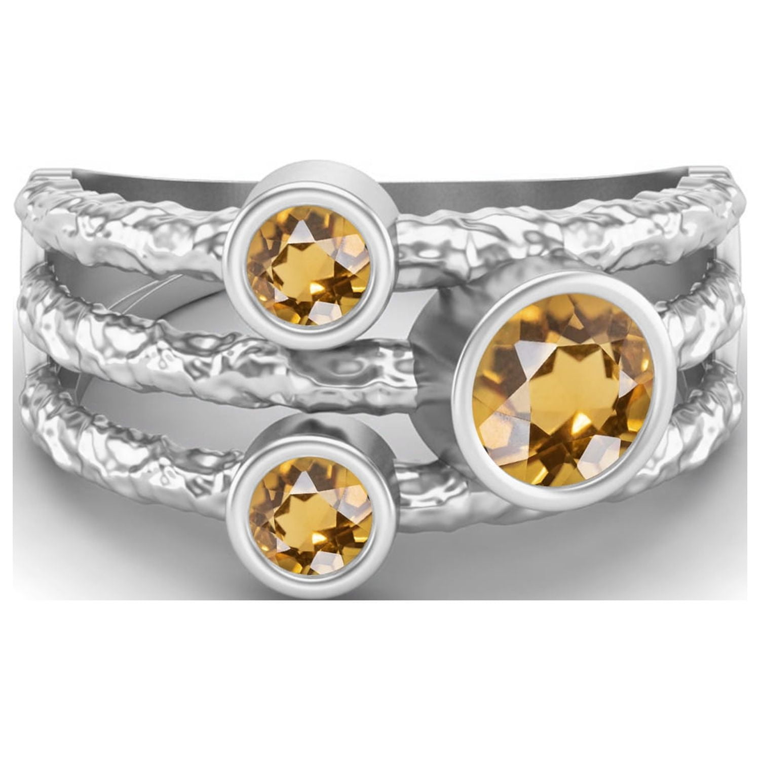 5mm Round Citrine Handmade Split Shank Band 925 Sterling Silver Trio ...