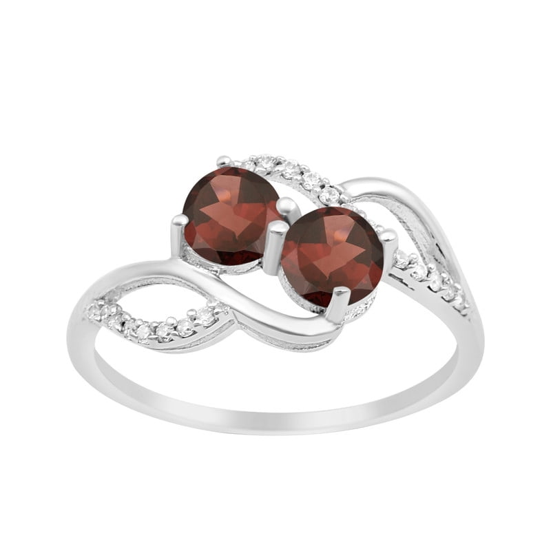 5mm Round Shape Garnet Gemstone 925 Sterling Silver Dual Stone Women ...
