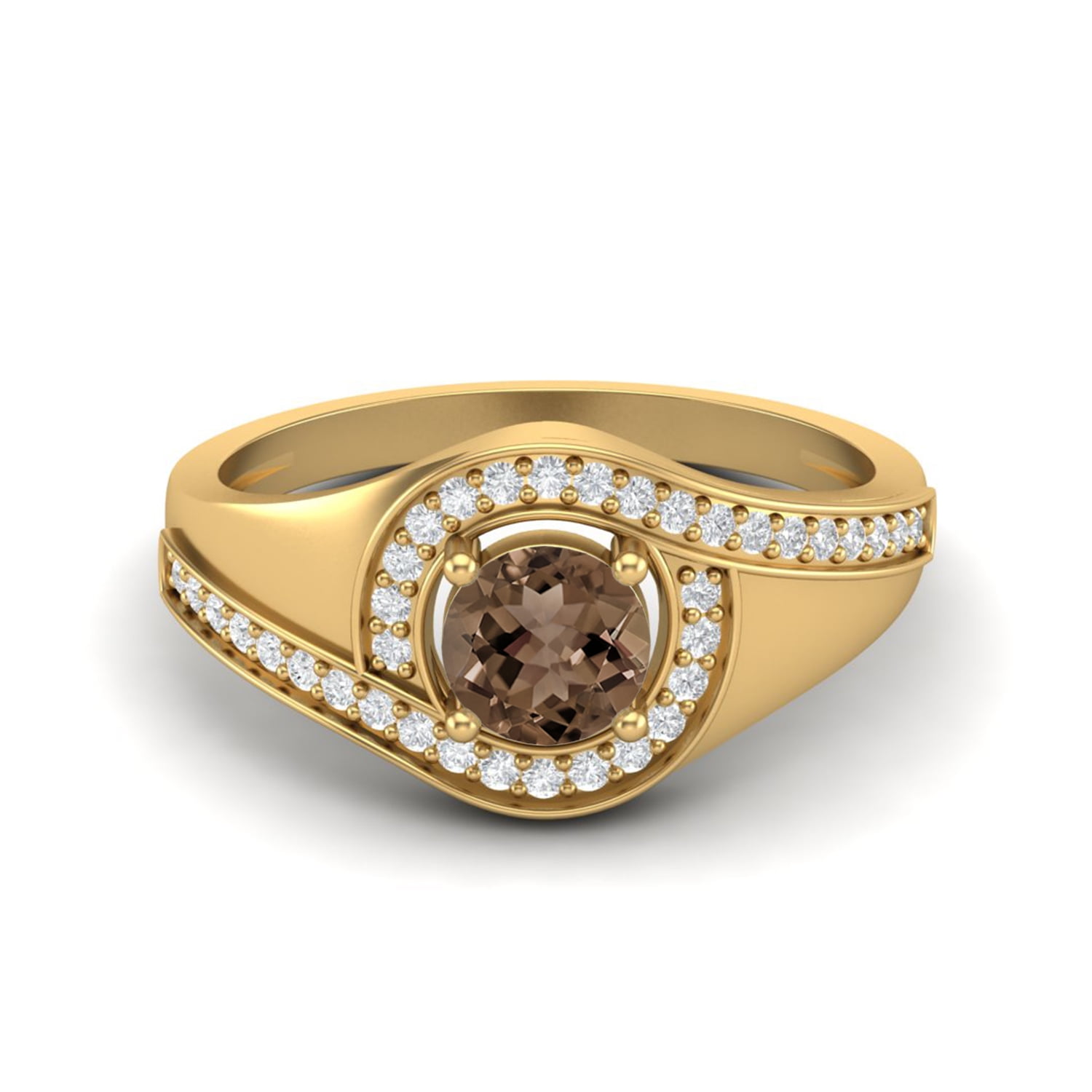 5mm Round Smoky Quartz 925 Sterling Silver Gold Vermeil Solitaire Halo ...