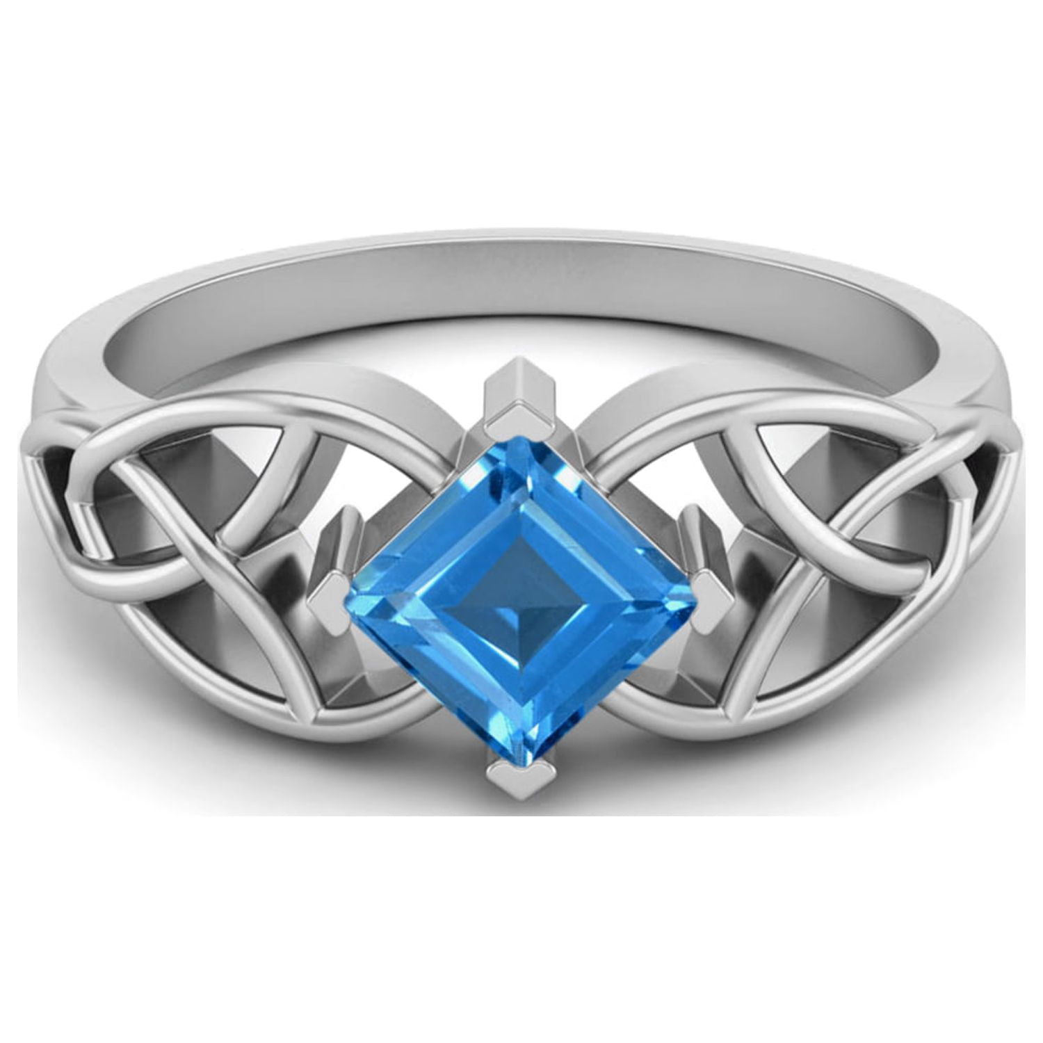 5mm Square Shape Natural Swiss Blue Topaz 925 Silver Celtic Women ...