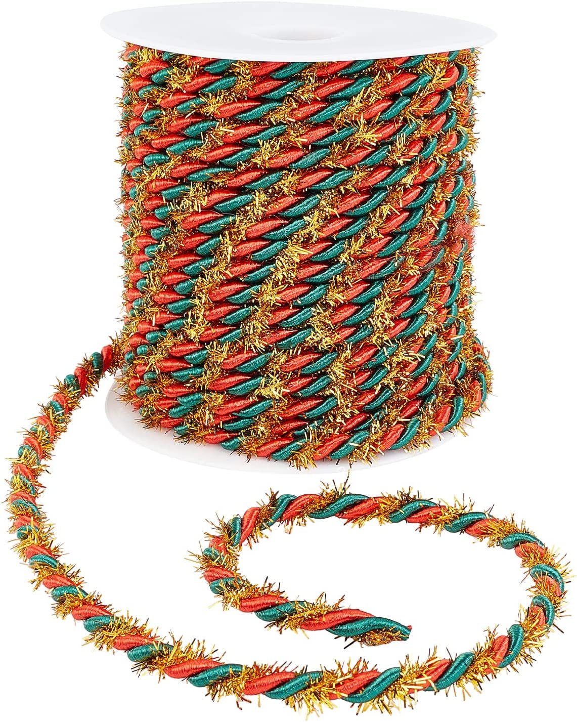PH PandaHall 5mm Twisted Trim Cord, 27 Yards Green Red Braided Ropes ...
