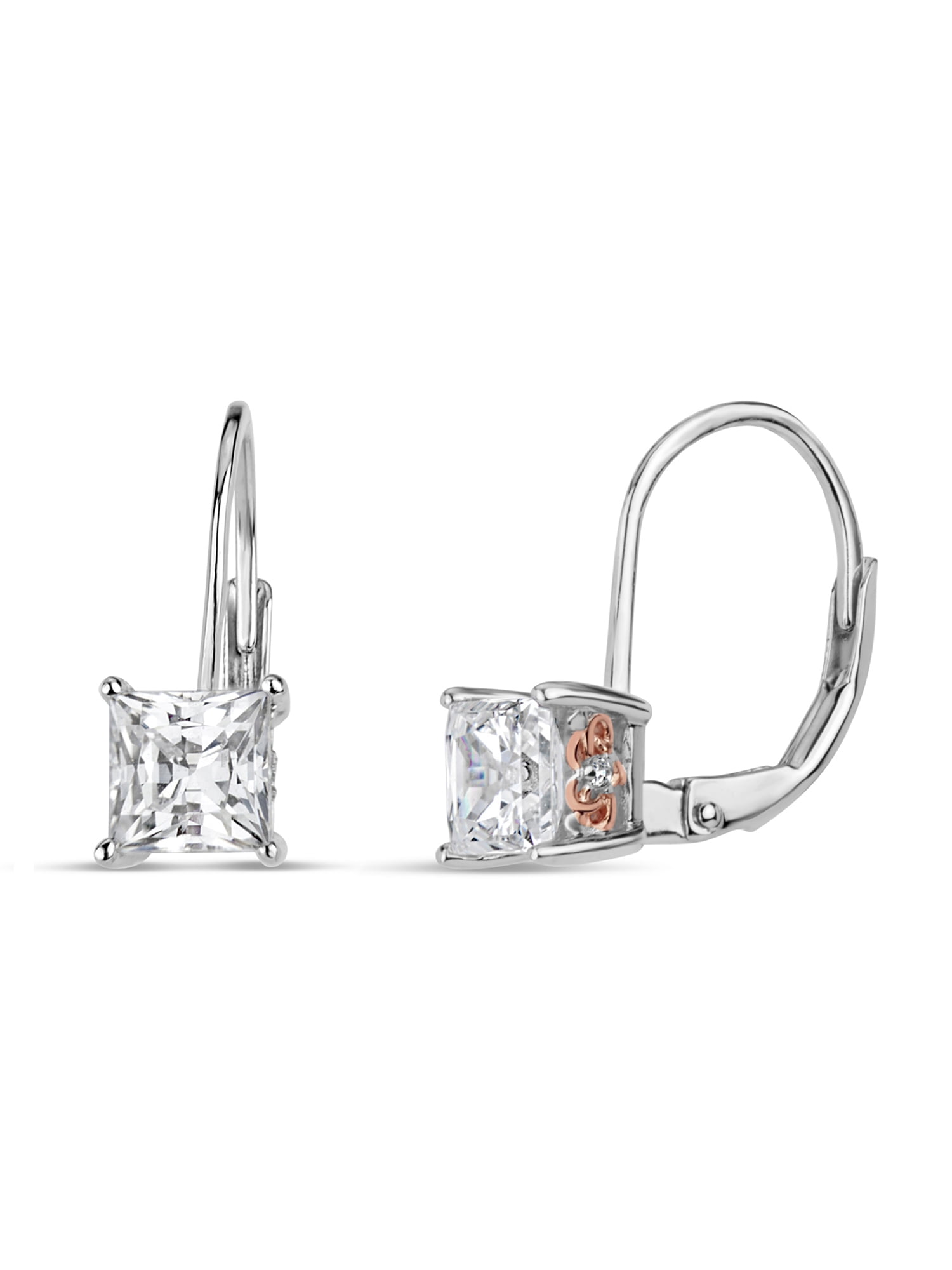 5mm White Square Swarovski CZ Sterling Silver Two-Tone Rhodium and 18kt ...