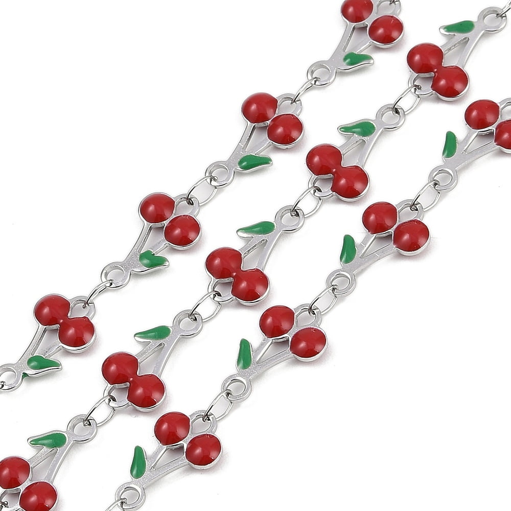 5ms 304 Stainless Steel Enamel Cherry Link Chains with Spool Soldered ...