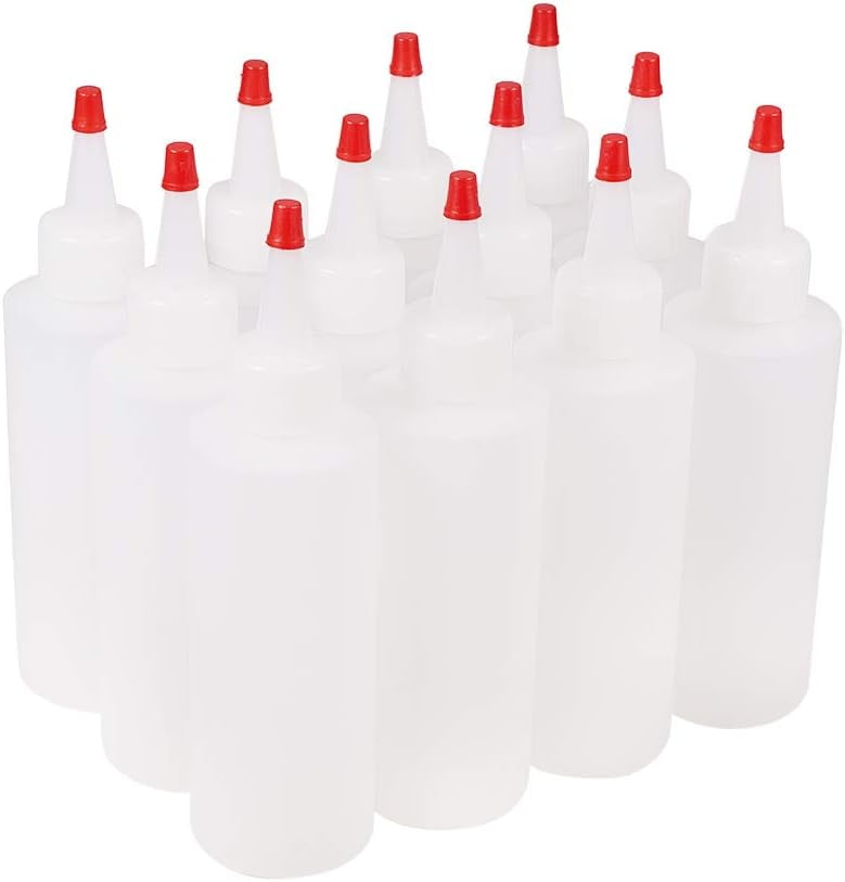 5oz 12Pack Plastic Open Nozzle Squeeze Bottles with Red Tip Caps for ...
