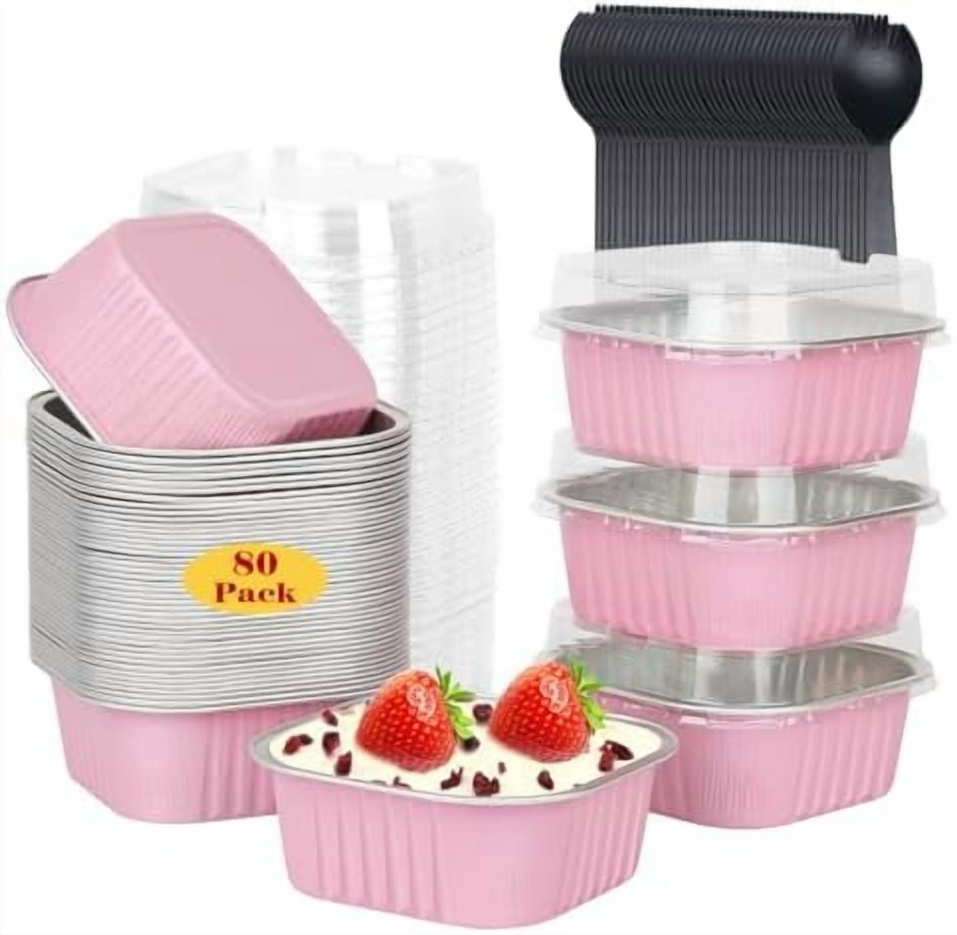 5oz/80pack Mini Cake Tins Cupcake Pan with Lids, Aluminum Foil Baking ...
