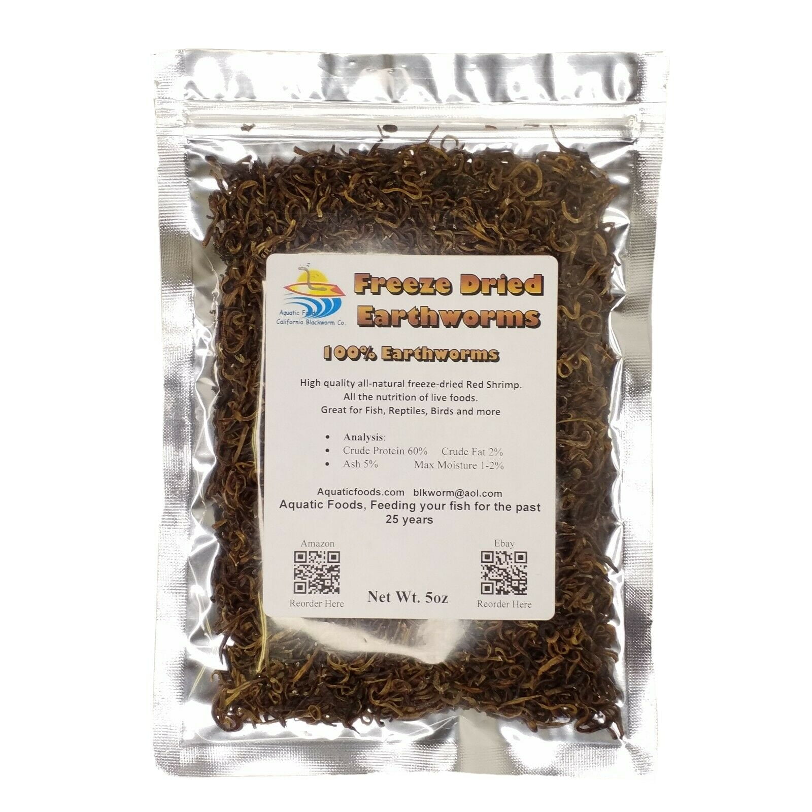 5oz. Earthworms, Freeze Dried Earthworms for Large Tropicals, Koi Fish ...