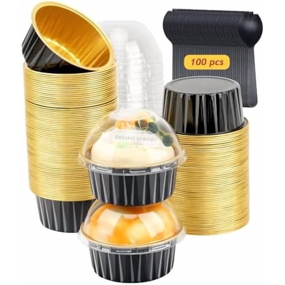 5oz Mini Cake Baking Pans with Lids 100 Pack, Disposable Aluminum ...