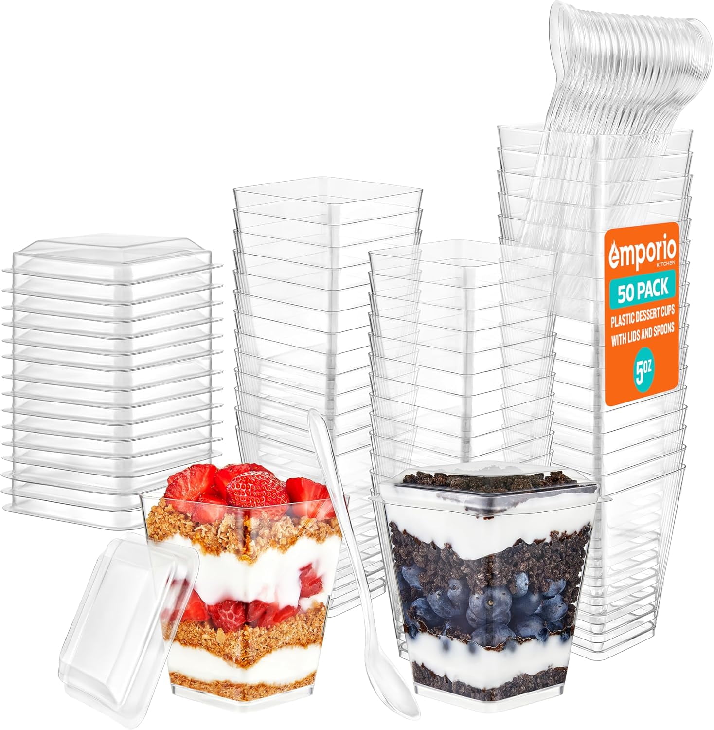 5oz Plastic Dessert Cups with Lids and Spoons - Appetizer Cups for ...