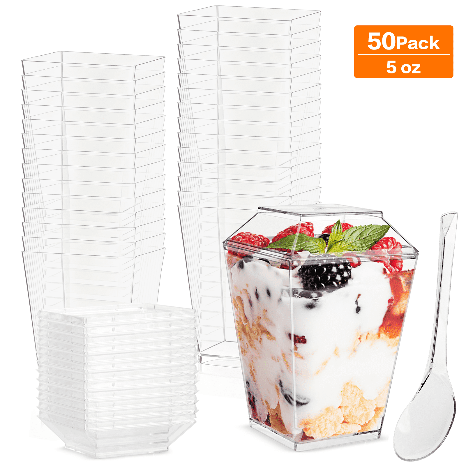Xueyu 50 Pack 5 oz Plastic Dessert Cups with Lids and Spoons, Yogurt ...