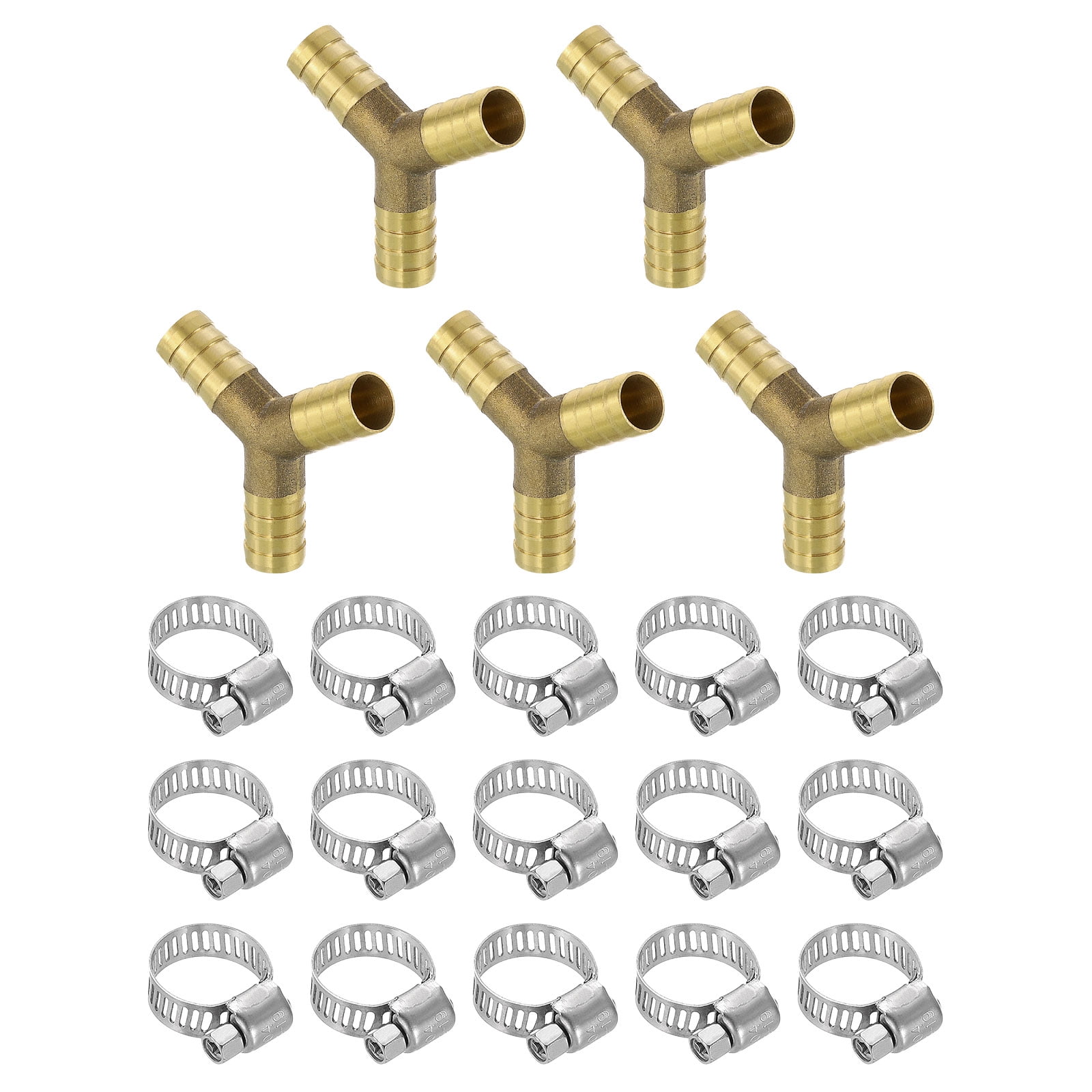 5pack Brass Hose Barb Fittings, 3-Way Y-Shaped 1/2" Barbed x 1/2 ...