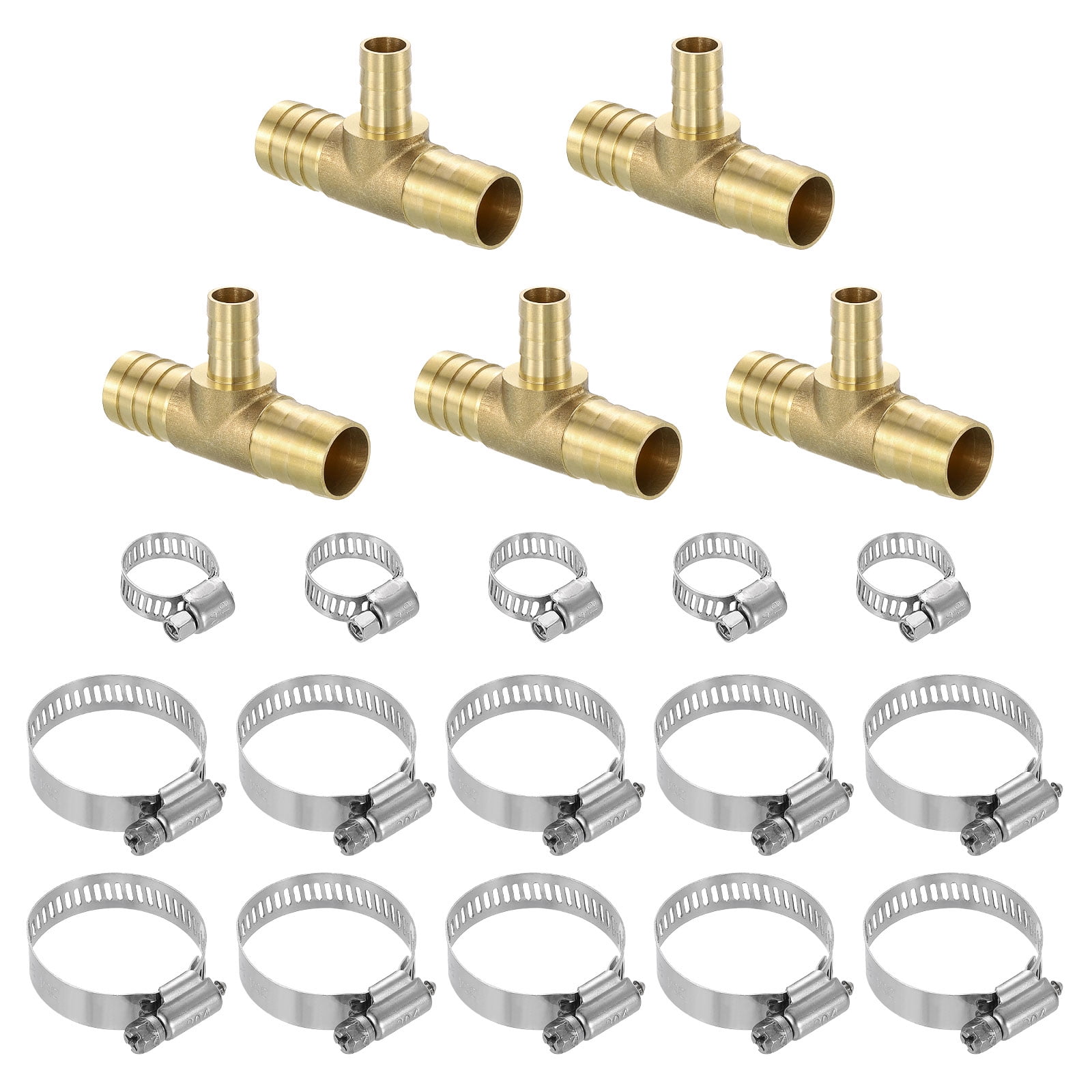 5pack Brass Tee Barb Fittings, 3-Ways Tee 3/4" x 1/2" x 3/4" Barbed ...