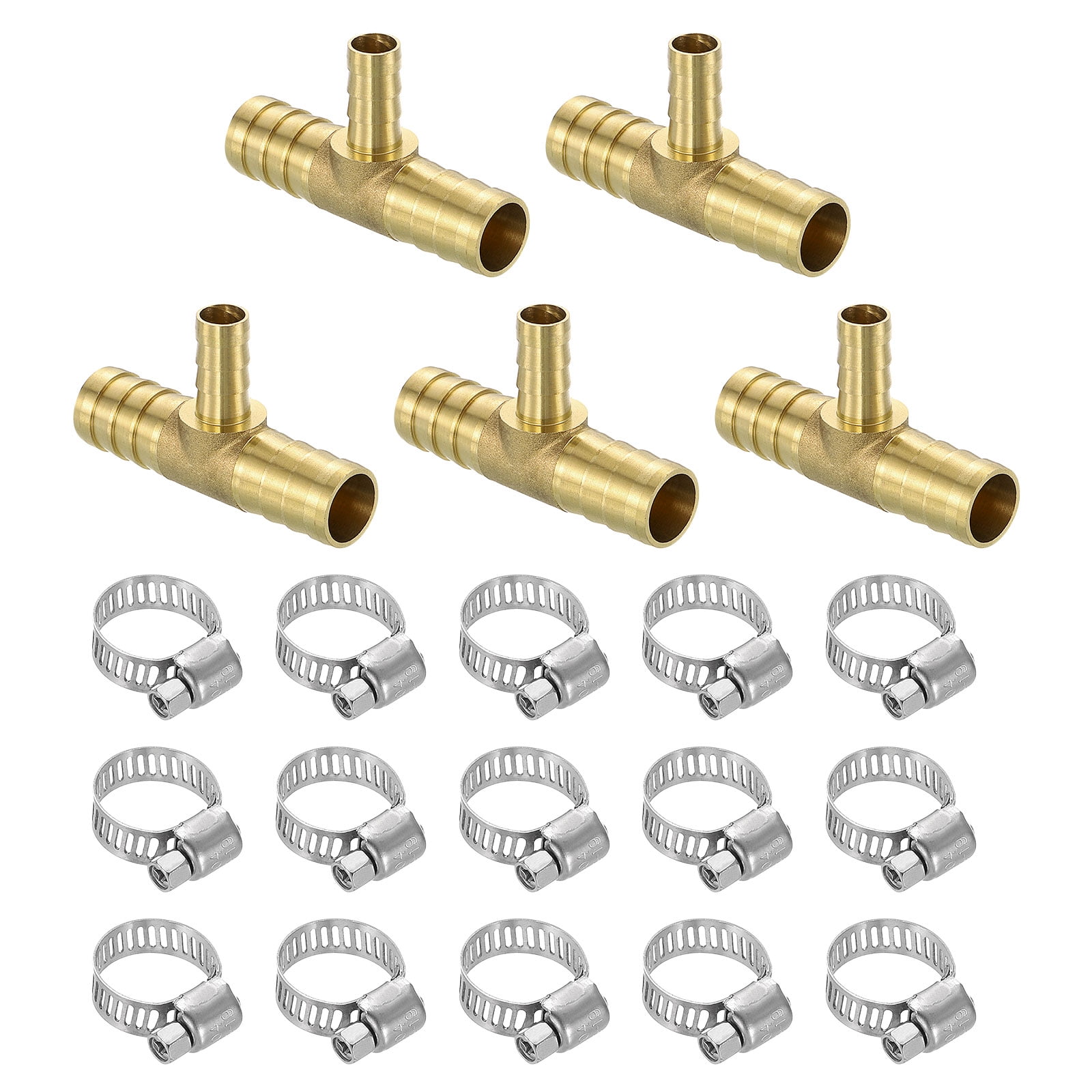 5pack Brass Tee Barb Fittings, 3-Ways Tee 5/8" x 3/8" x 5/8" Barbed ...