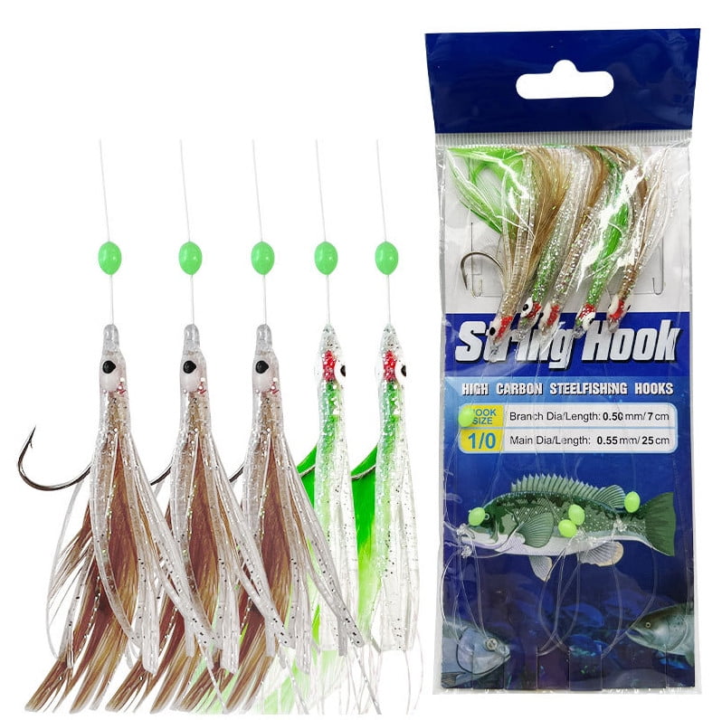 5pack Sabiki Fishing Rigs Baits Soft Octopus Lure Luminous Bead Feather ...