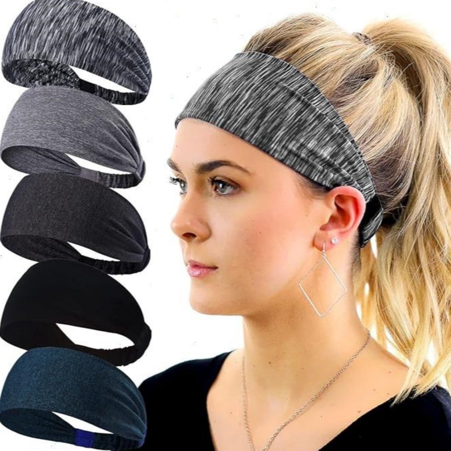 5pack Workout Headbands for Women, Moisture Wicking Sport Sweatbands ...