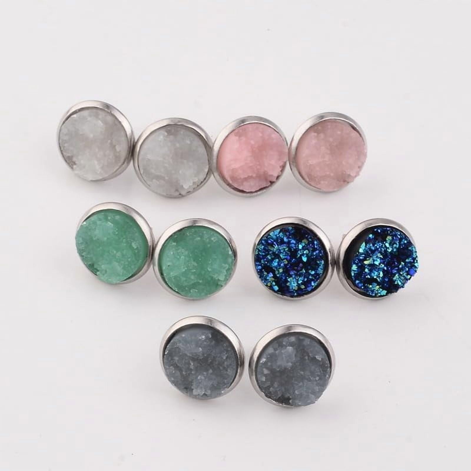 5pairs 5 Pair Flat Round 304 Stainless Steel Druzy Resin Ear Studs Mixed Color Metal Earrings ...