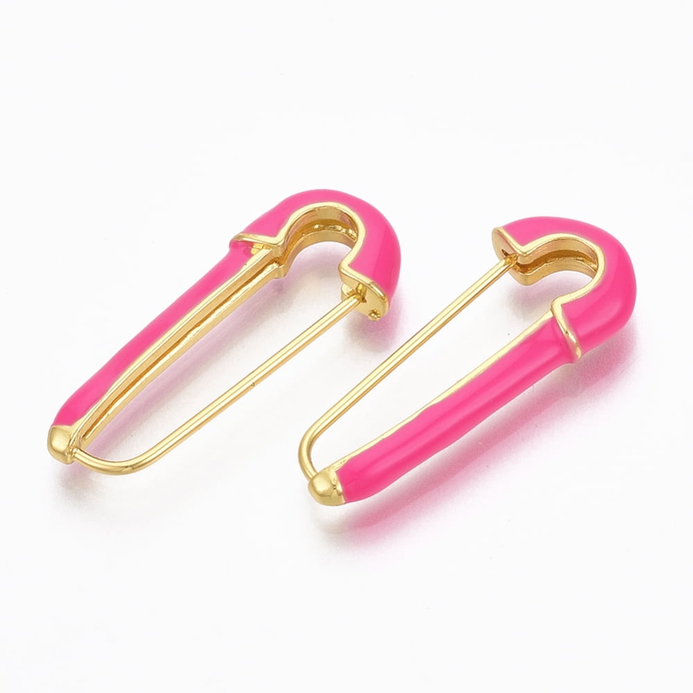 5pairs Brass Enamel Safety Pins Earrings golden Nickel Free Deep Pink ...