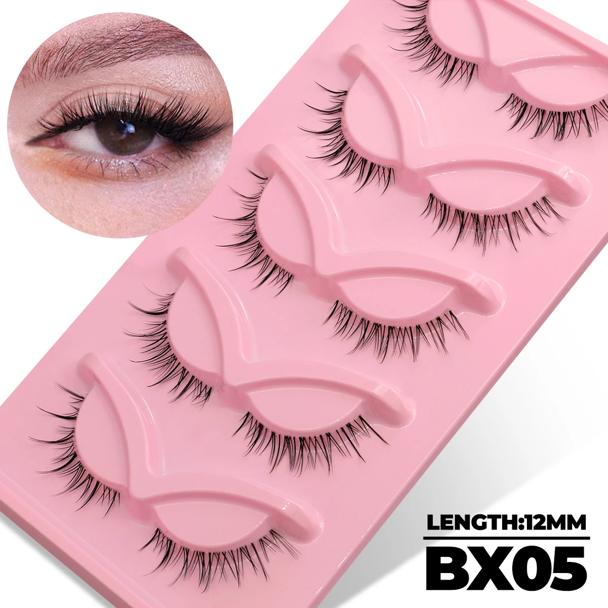 5pairs- Fake Lashes Cat Eye Lashes Faux Mink Eyelashes Clear Band ...