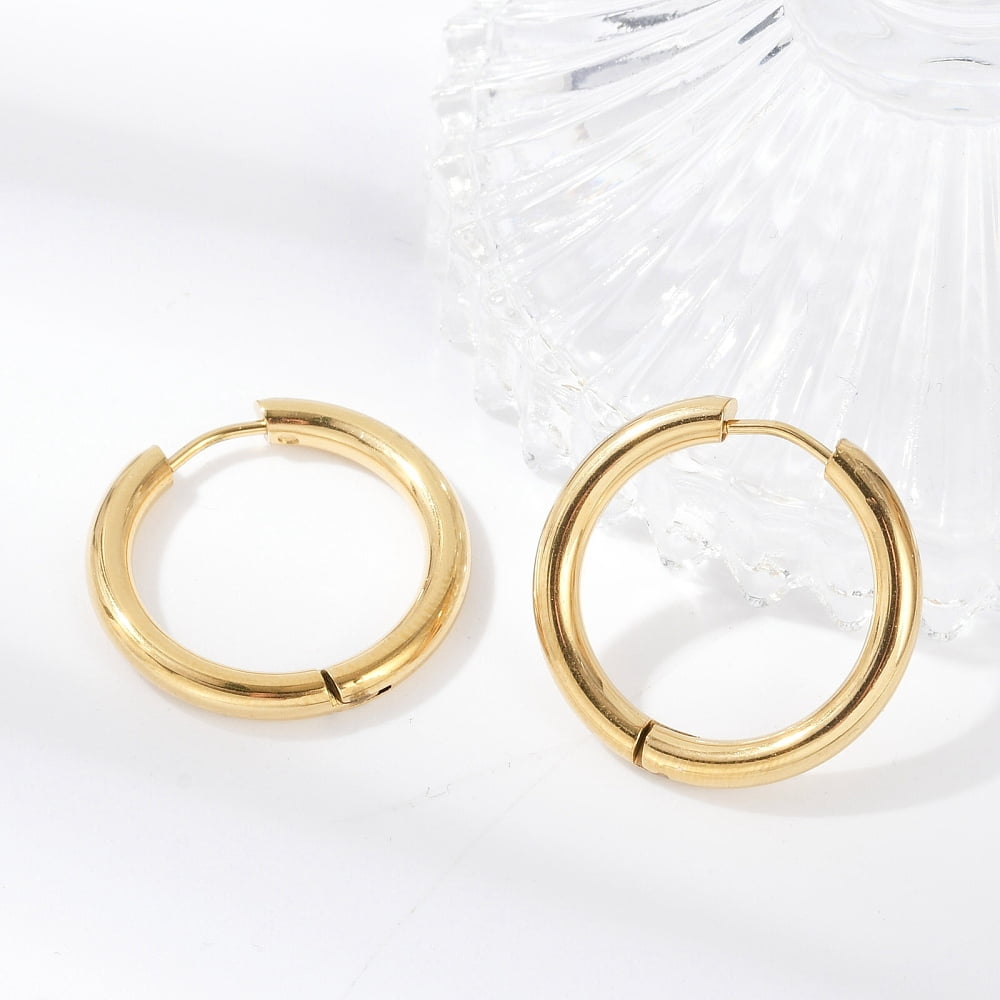 5pairs Ion Plating(IP) 304 Stainless Steel Hoop Earrings Manual Polishing Huggie Earrings Real ...