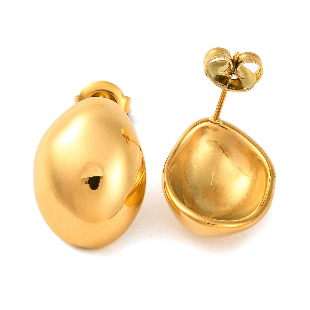 5pairs Ion Plating(IP) 304 Stainless Steel Stud Earrings Oval golden ...