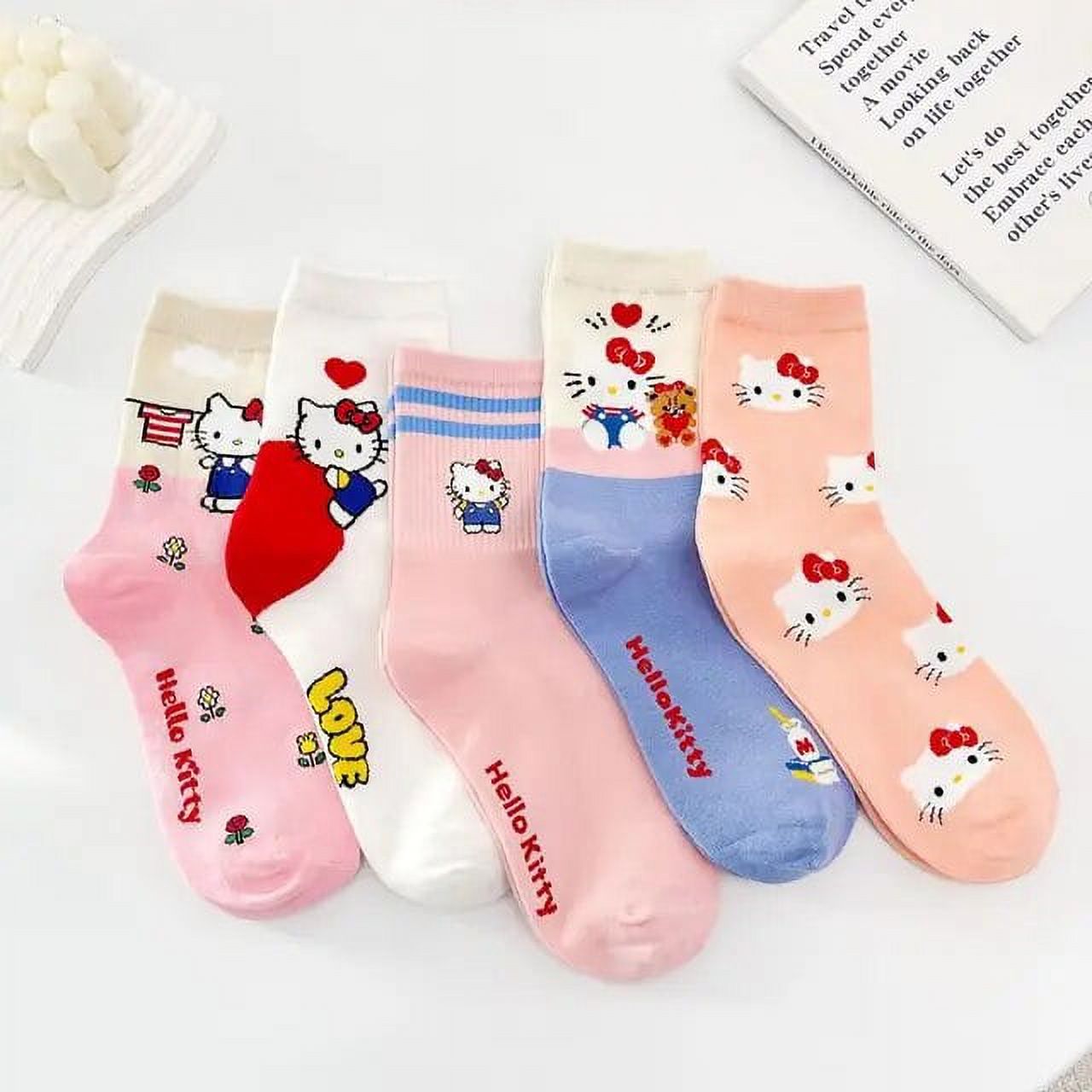 5pairs Y2K Hello Kitty Socks for Girls Medium Socks Kawaii Sanrio ...