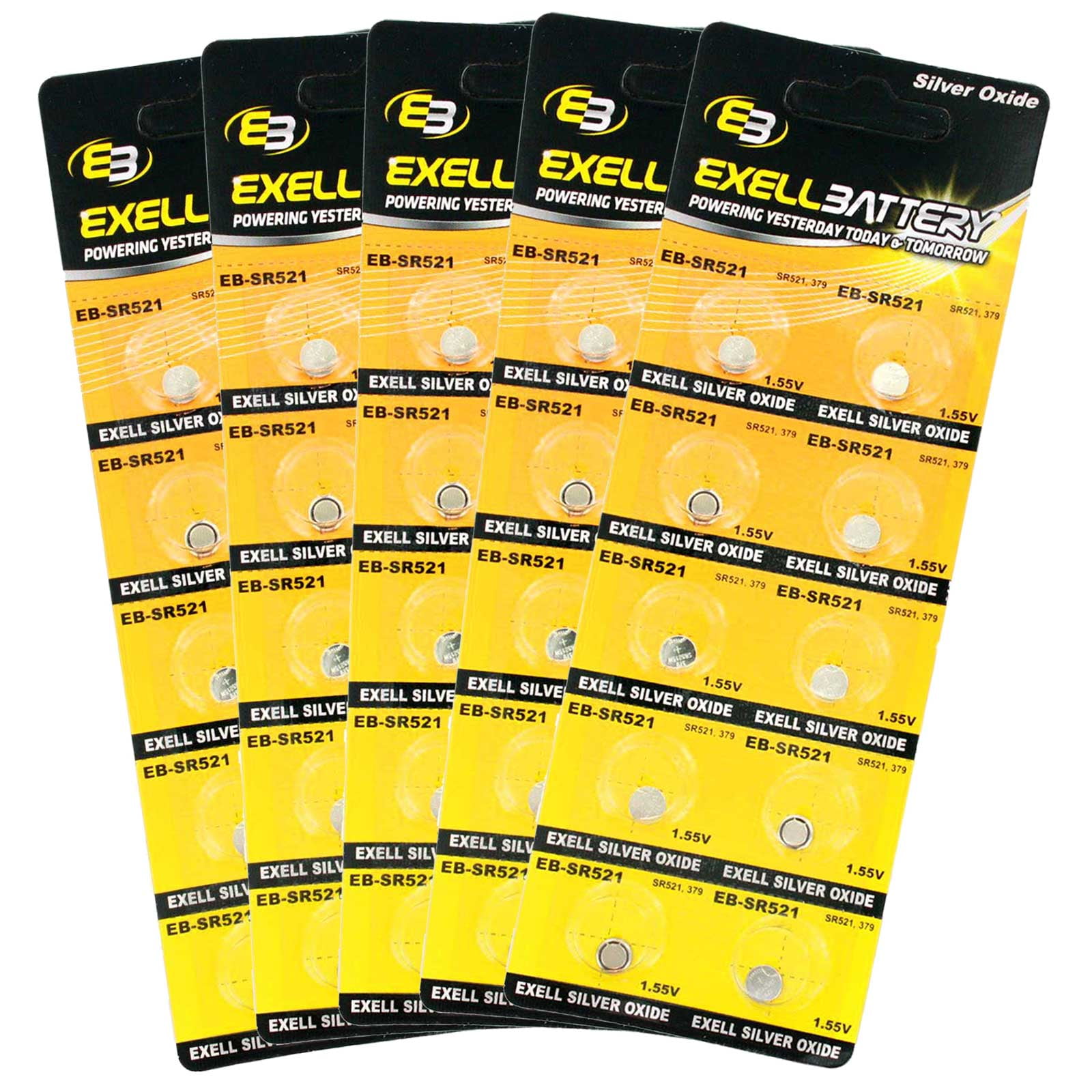 5pc 10pk Exell EB-SR521 Silver Oxide 1.5V Watch Battery for SR521SW 379 ...
