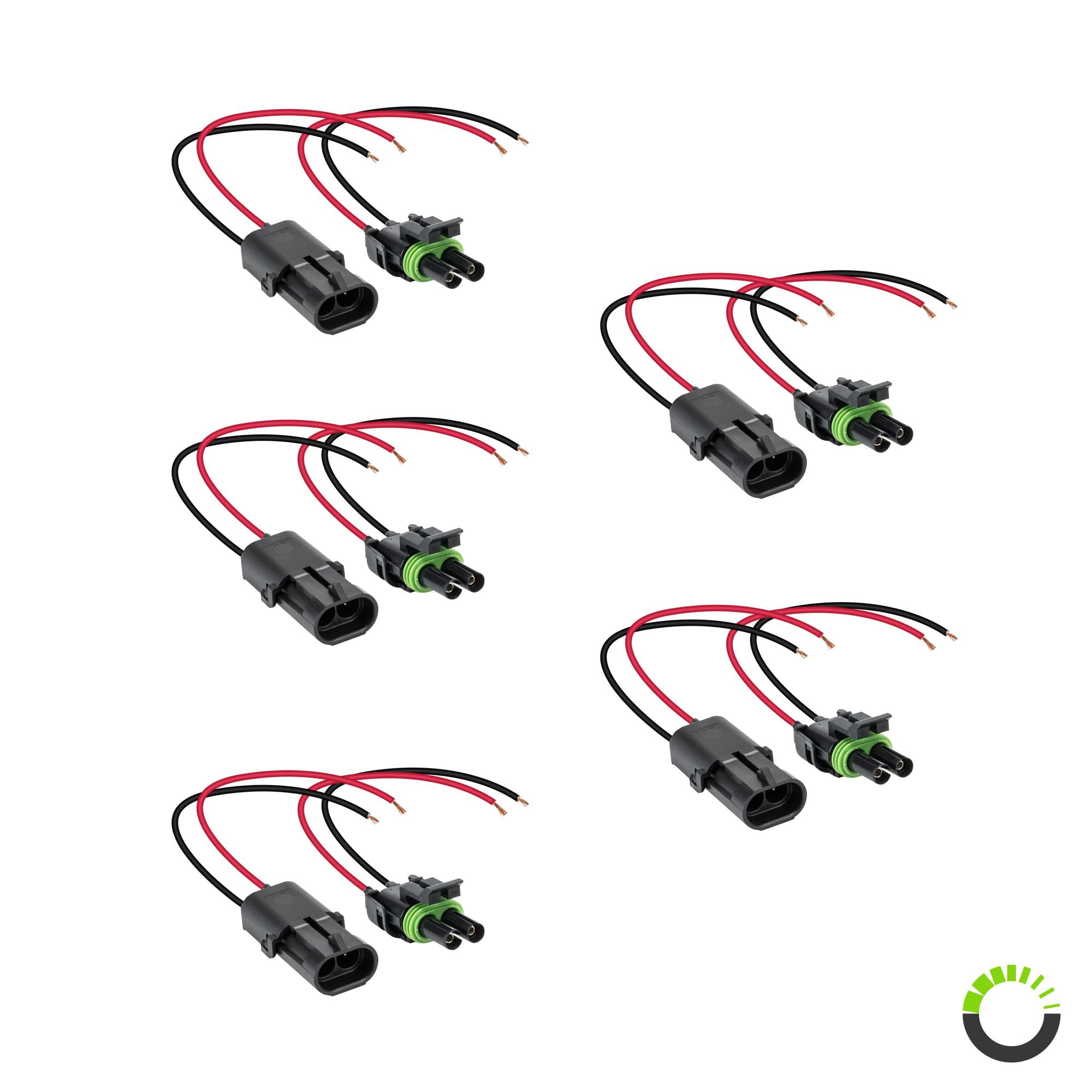 5pc 2-Wire Weather Pack Connector Kit Assembled with 10" 16 AWG Wires ...