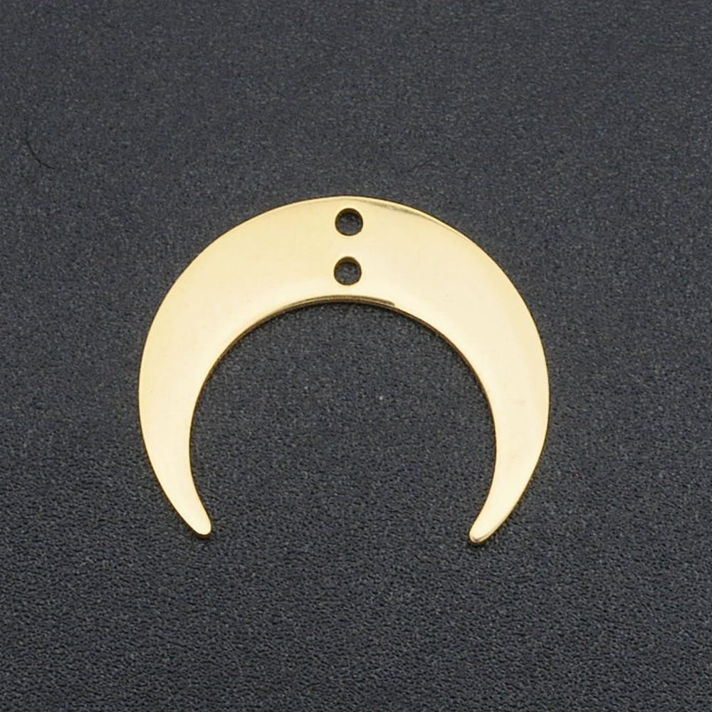 5pc 201 Stainless Steel 2-Loop Link Pendants Laser Cut Crescent Golden ...