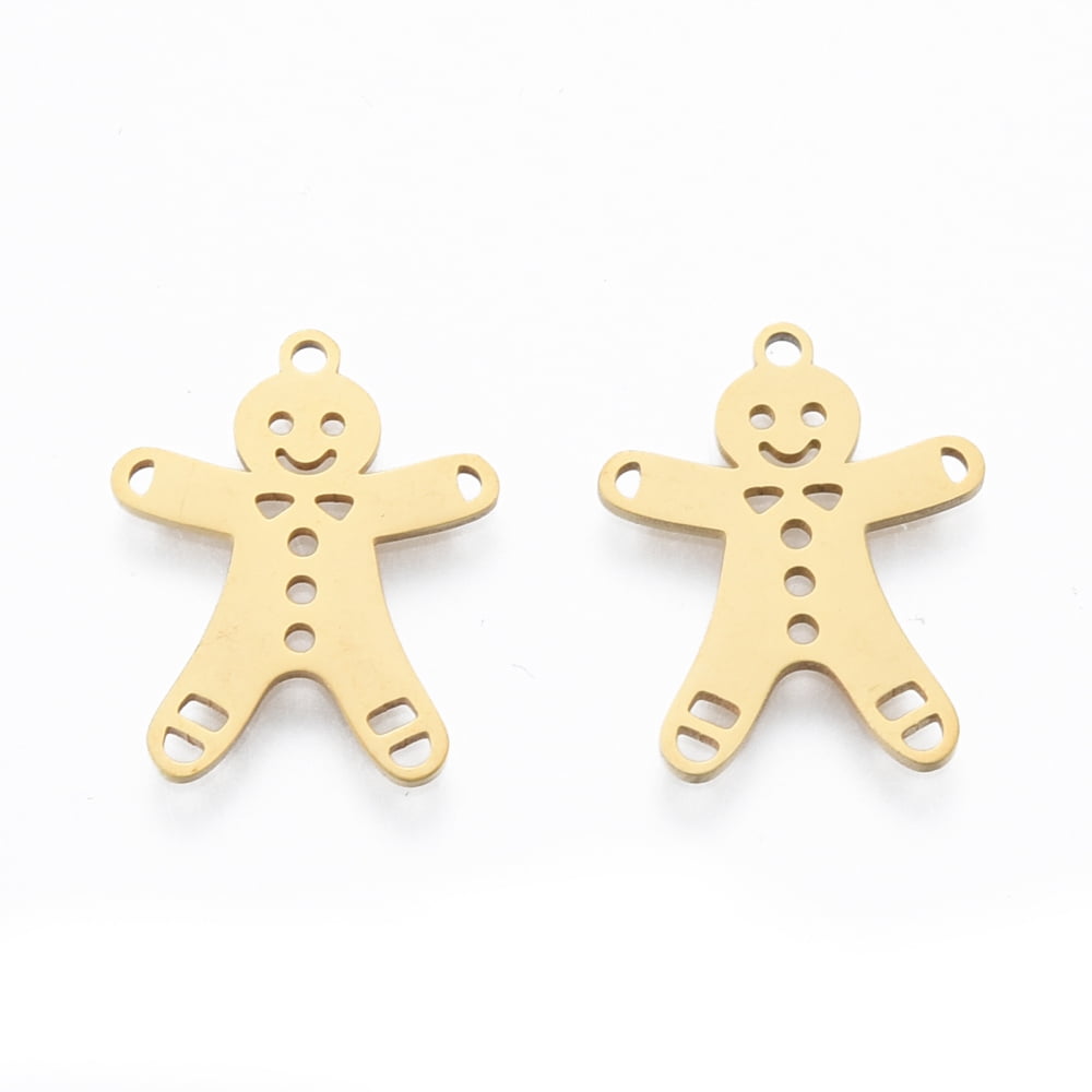5pc 201 Stainless Steel Pendants Gingerbread Man Christmas Style Real ...