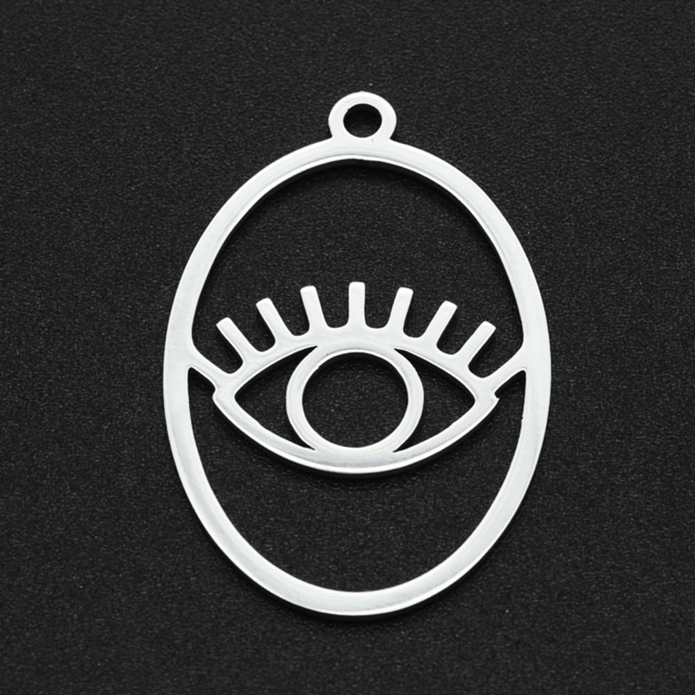 5pc 201 Stainless Steel Pendants Laser Cut Hollow Oval with Eye ...
