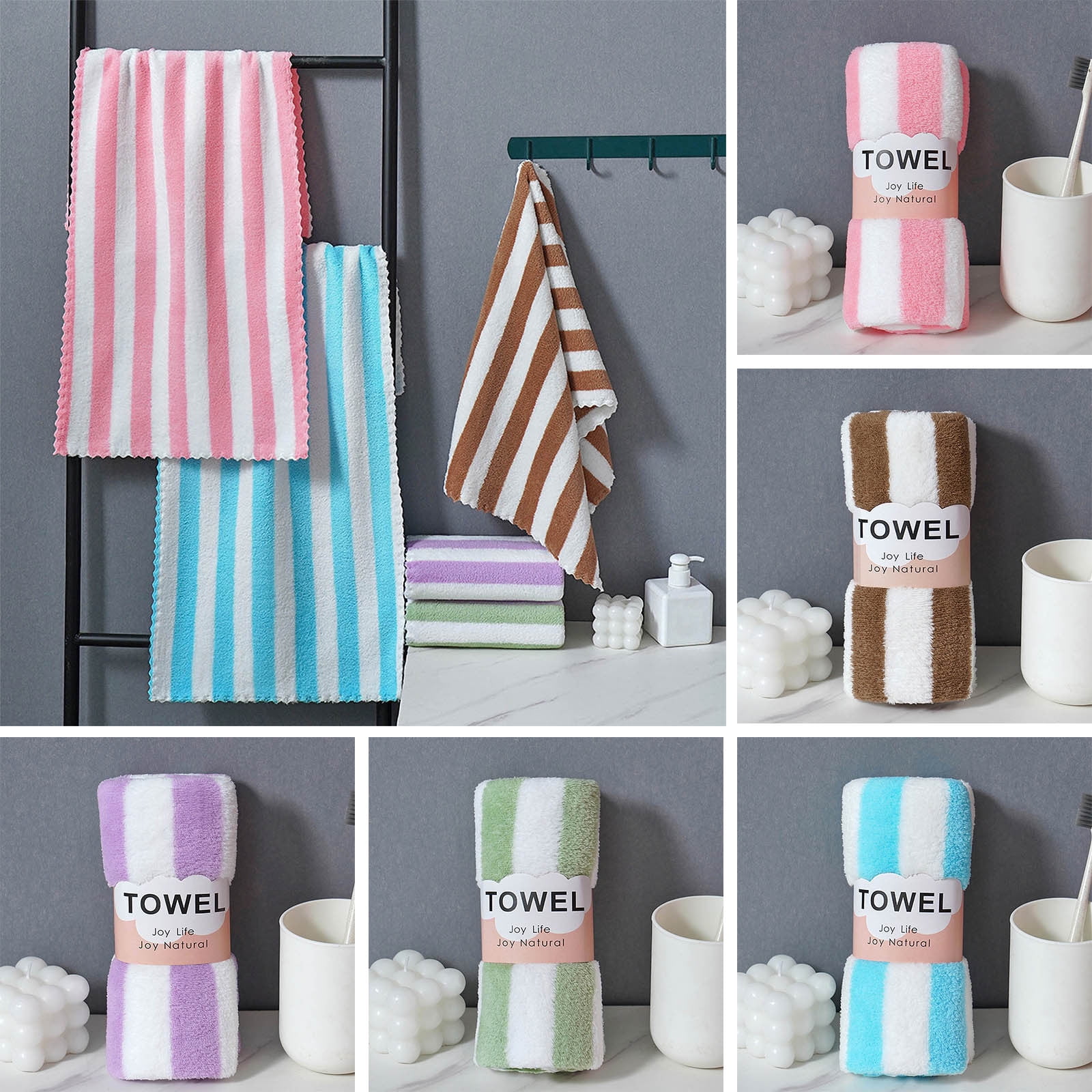 5pc 30*60cm Absorbent Coral Velvet Towel-Colorful Striped Face Wash ...