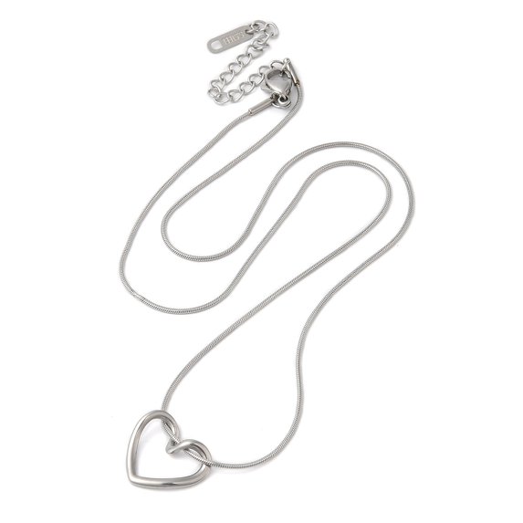 5pc 304 Stainless Steel Hollow Heart Pendant Necklace with Round Snake ...