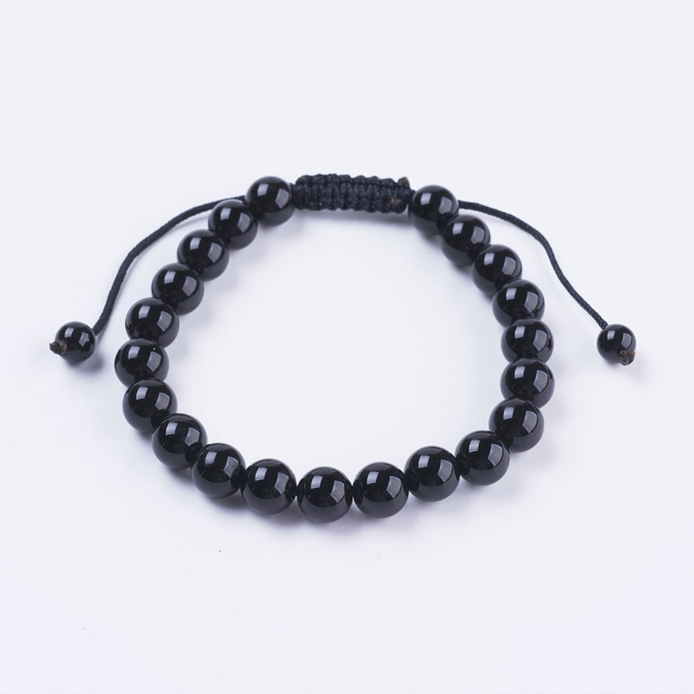 5pc Adjustable Nylon Cord Bead Bracelets with Dyed & Heated Black Agate ...