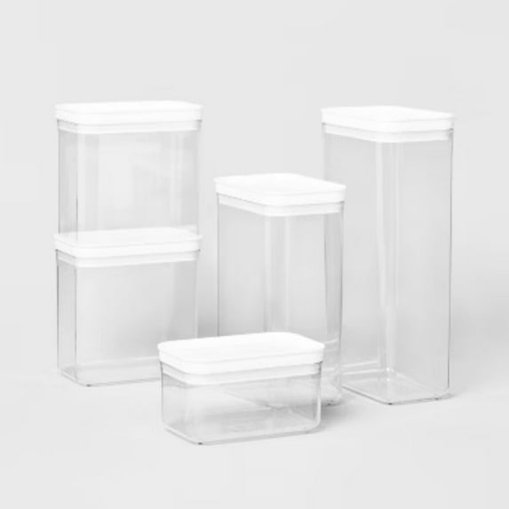5pc Airtight Canister Set White: Food Storage Containers, Stackable ...
