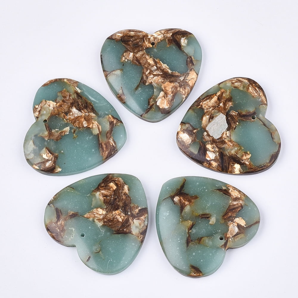 5pc Assembled Natural Bronzite and Synthetic Aqua Terra Jasper Pendants ...
