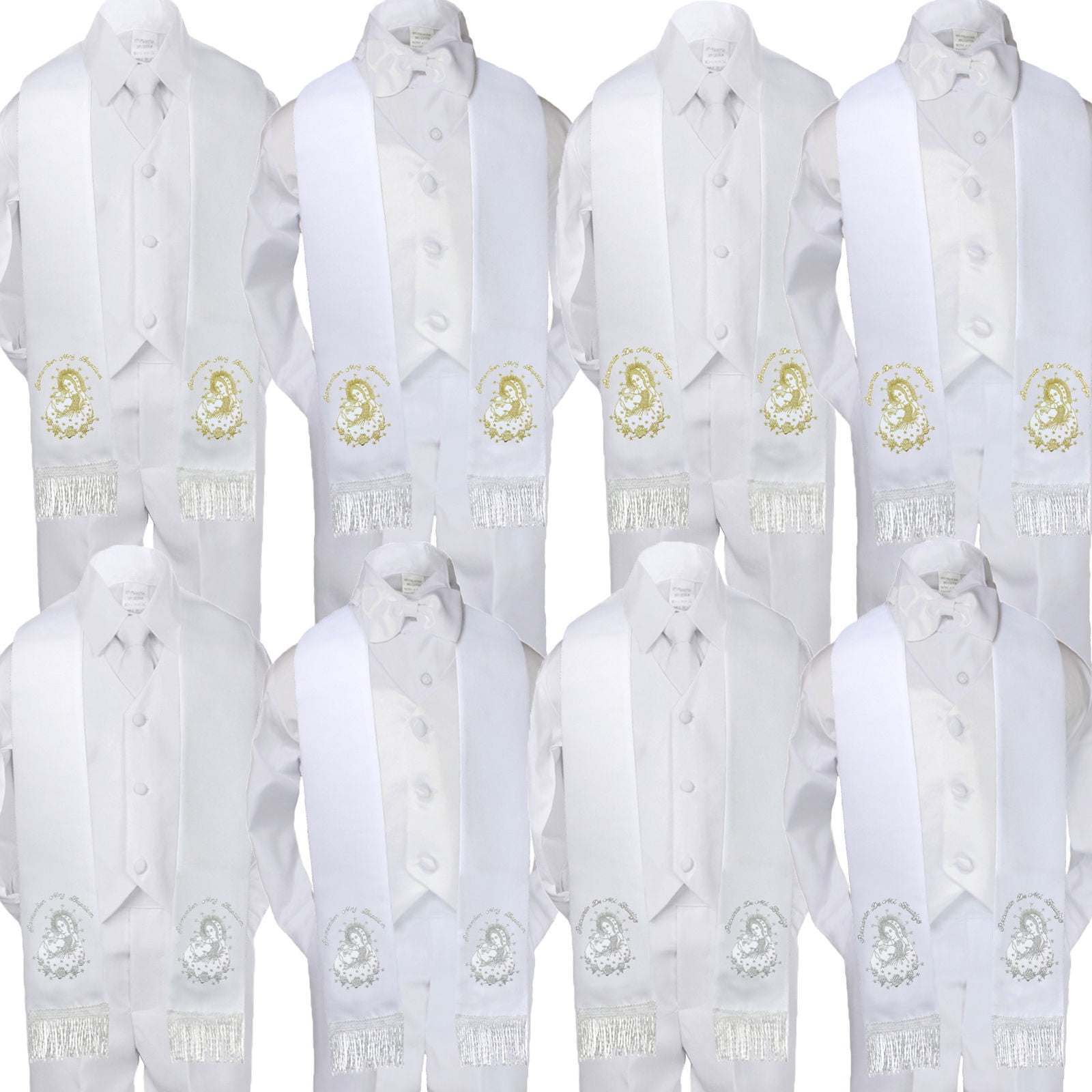 5pc Baby Boy Virgin Mary Pope Stole Baptism White Neck or Bow Tie Vest ...
