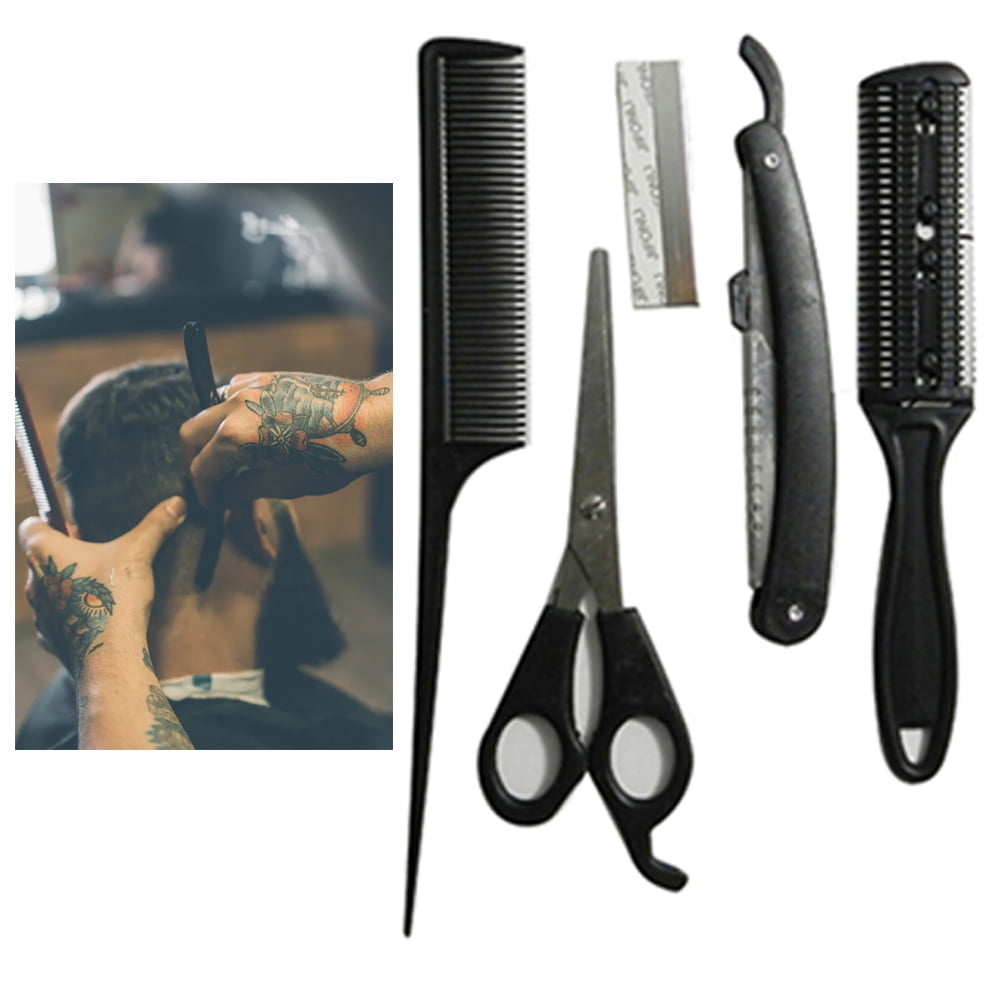 5pc Beauty Barber Hair Mustache Scissors Shear Shaving Razor and Comb ...