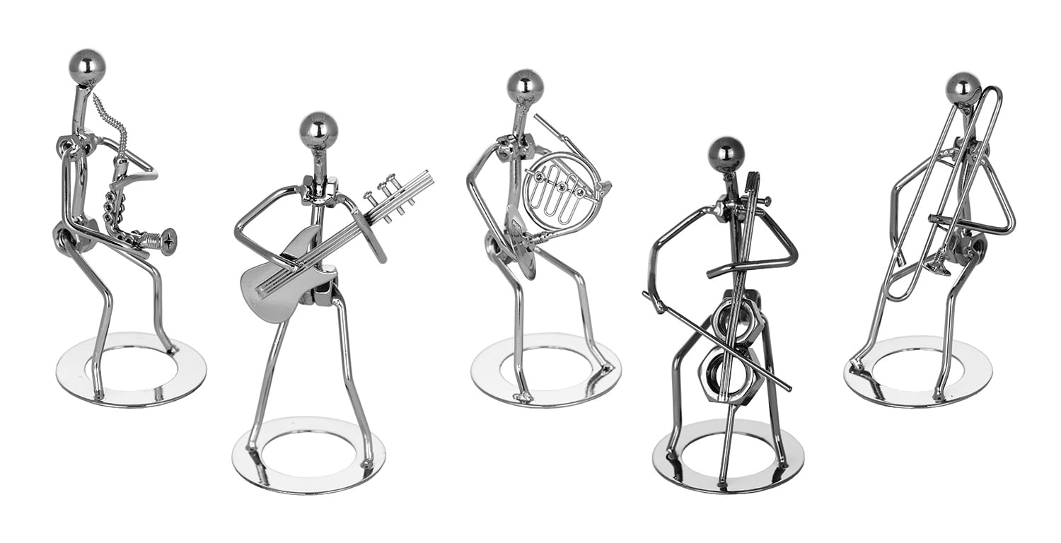 5pc Bolt Sculpture Set Jazz Band Figurines 7" Tall in Silver - Walmart.com