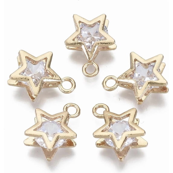 5pc Brass Micro Cubic Zirconia Charms Star Light Gold Clear 15x11.5x5 ...