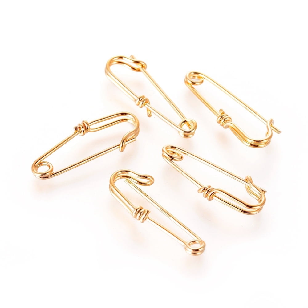 5pc Brass Safety Pins Kilt Pins Brooch Findings Real 18K Gold Plated 20 ...
