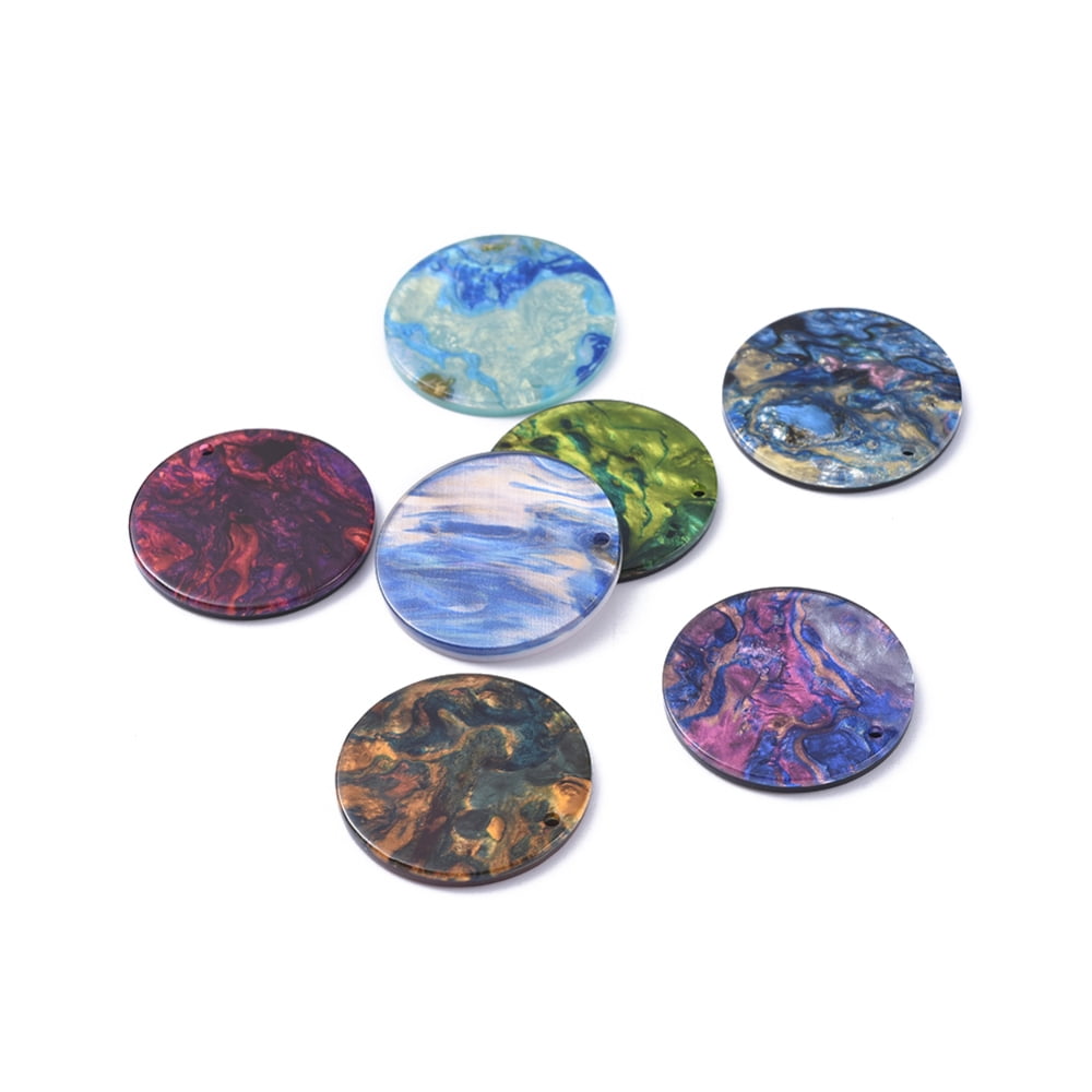 5pc Cellulose Acetate(Resin) Pendants Flat Round Mixed Color 27.5x2.5mm ...