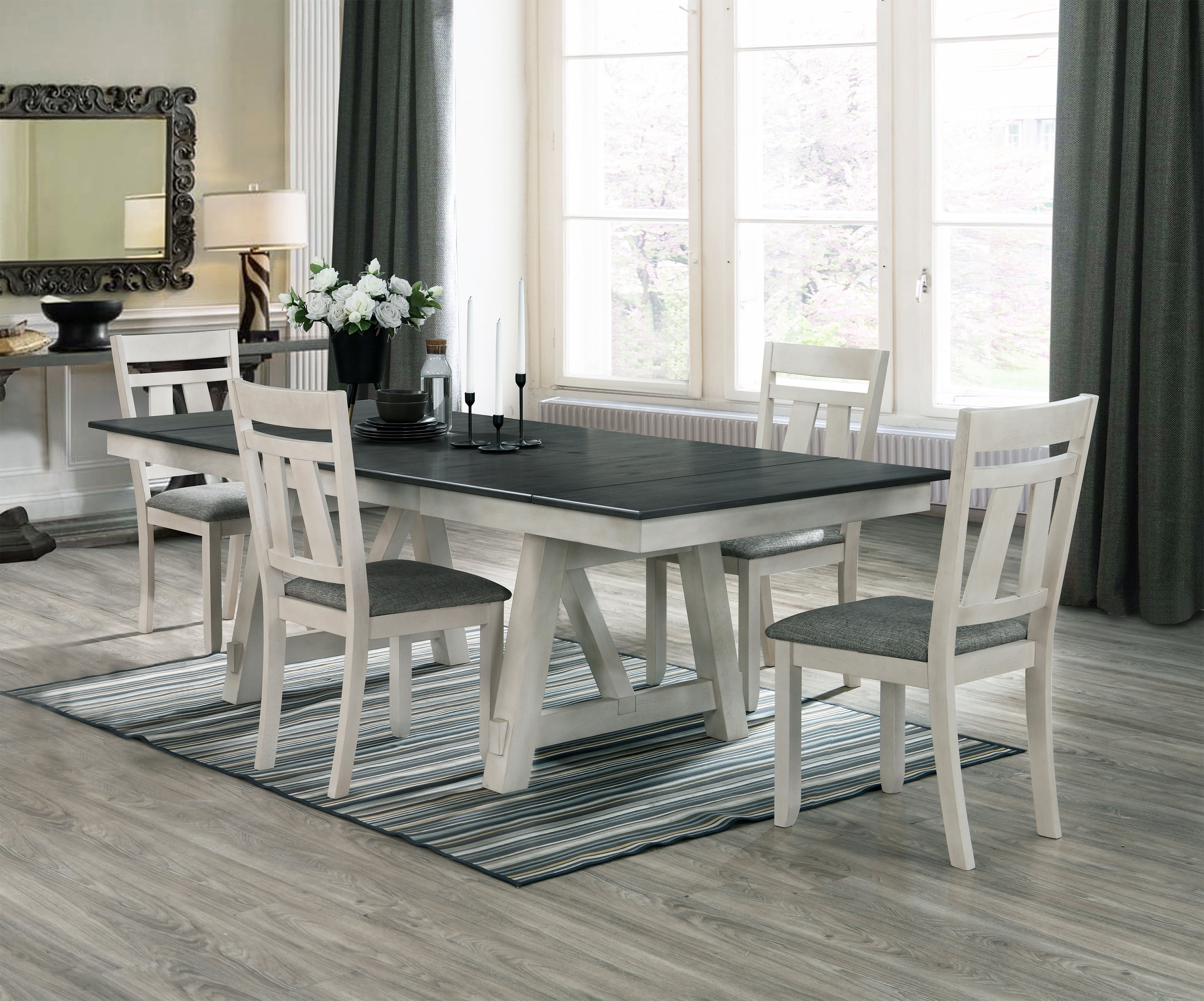 5pc Cottage Style Extendable Dining Table Set Chalk Gray Tow Tone ...