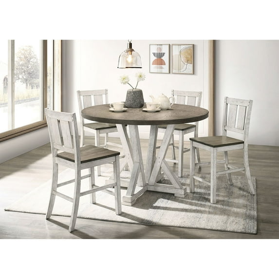 5pc Counter Height Dining Set, Round Table with 4 Chairs | Two - tone ...