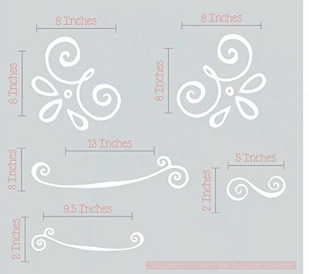 5pc Curly Doodle Swirls Wall Art Stickers Vinyl Decals Home Décor White ...