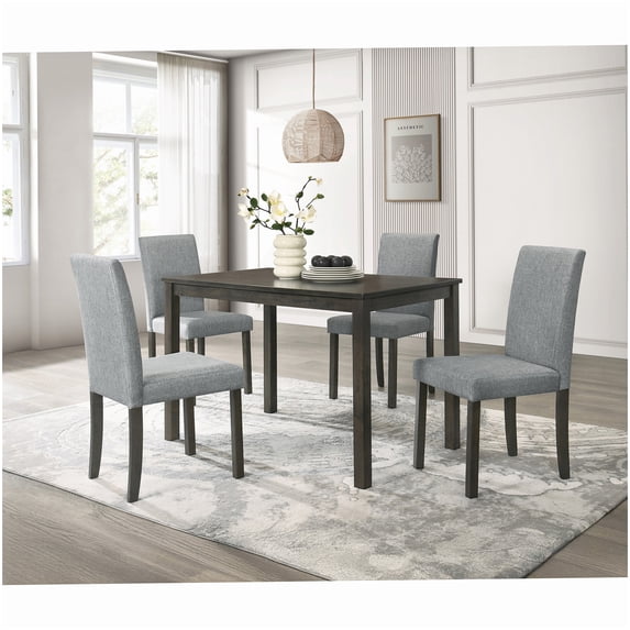 5pc Dining Room Set, Rectangular Table & High Back Chairs in Dark Brown ...