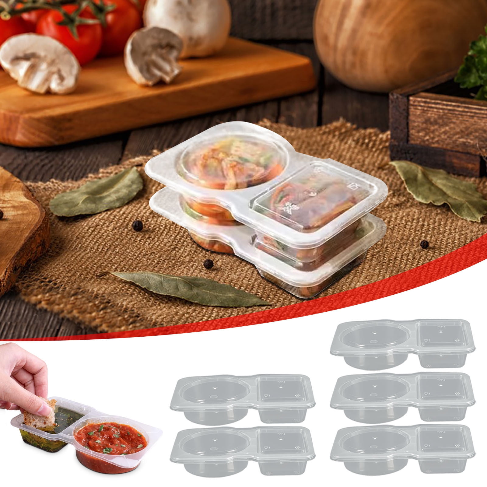 5pc Double Compartment Condiment Containers, Microwave & Dishwasher ...