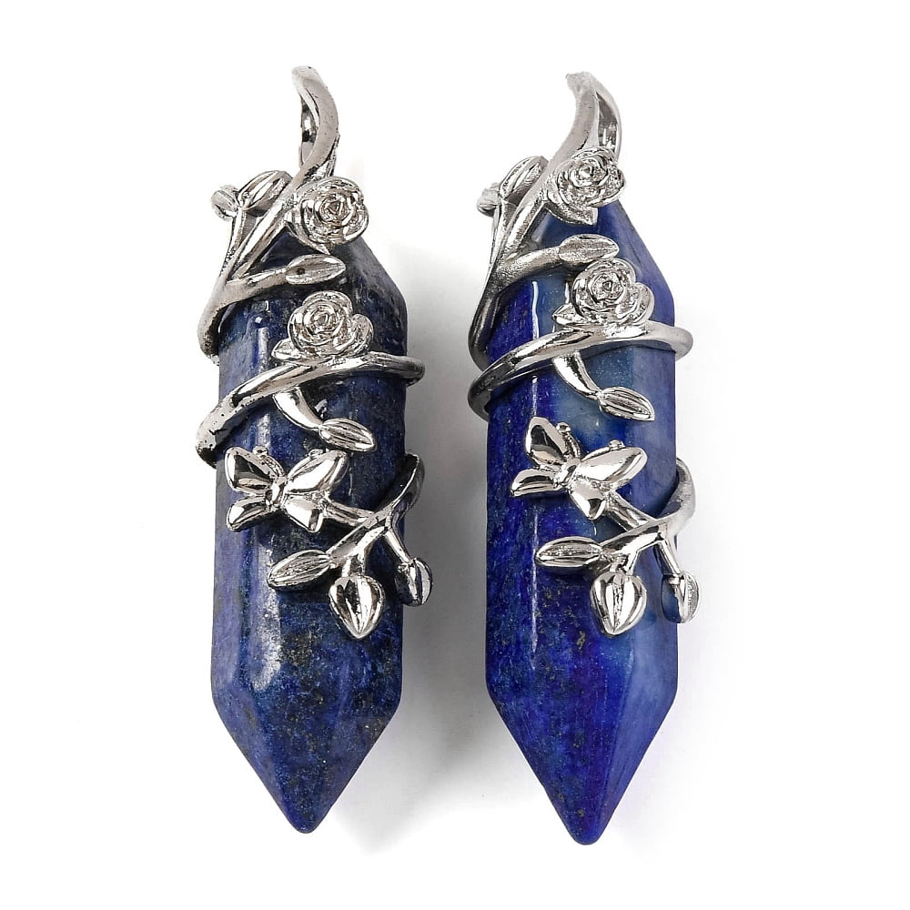 5pc Dyed Natural Lazuli Double Terminal Pointed Pendants Brass Flower ...