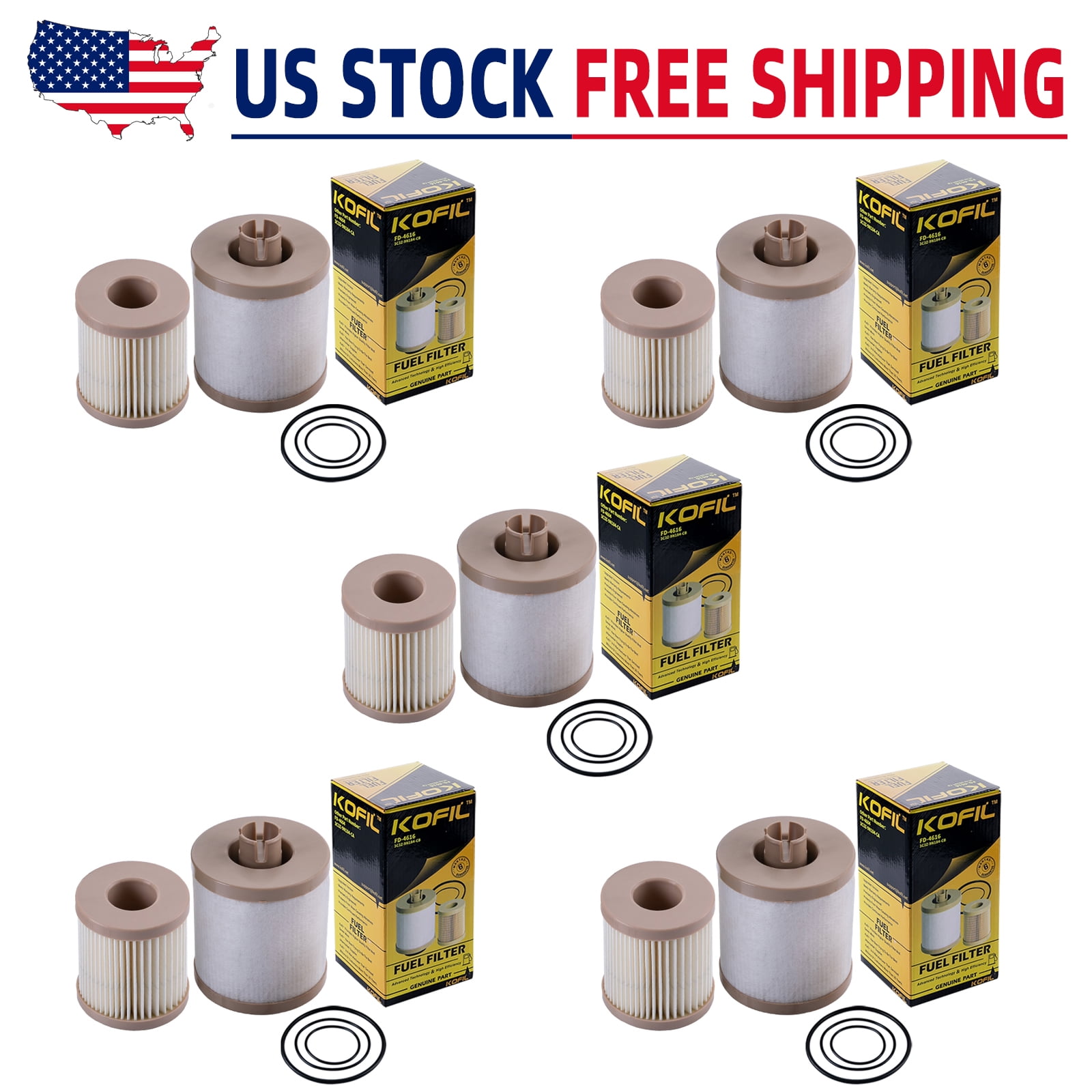 5pc FD-4616 Fuel Filter Compatible with Ford 6.0L Powerstroke F250 F350 ...