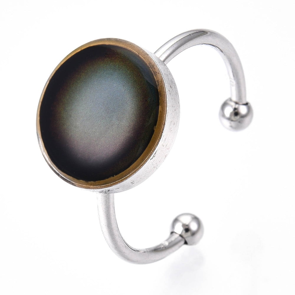 5pc Flat Round Mood Ring Epoxy Open Cuff Ring Temperature Change Color ...
