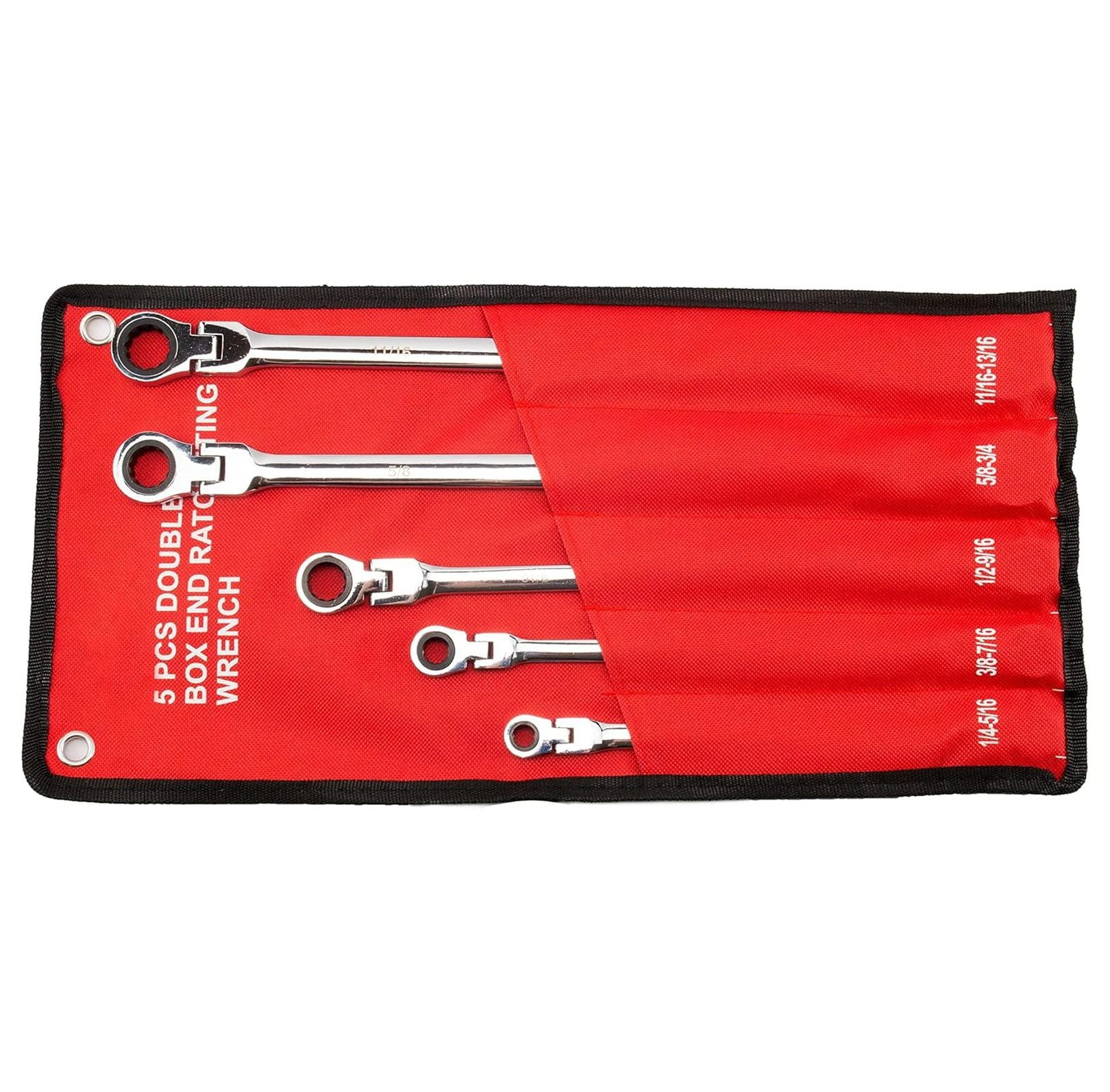 5pc Flex-Head Double Box End Ratcheting Wrenches CrV XL Design SAE 1/4" Through 13/16 ...